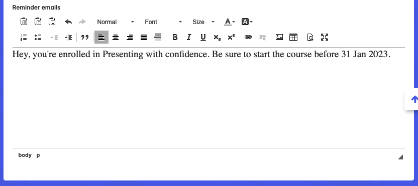 Add course specific text to notification emails – Knowledge Base